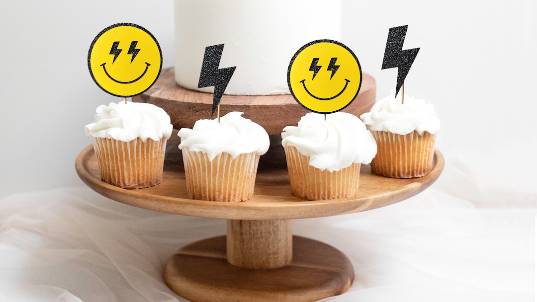 Smiley Face Cupcake Toppers, Cool Dude Face, Electric Smily Face, One ...