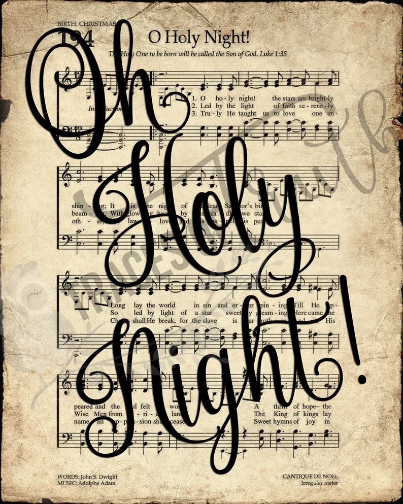 Oh Holy Night Scripted Hymn | Printable Vintage Sheet Music | Antique ...