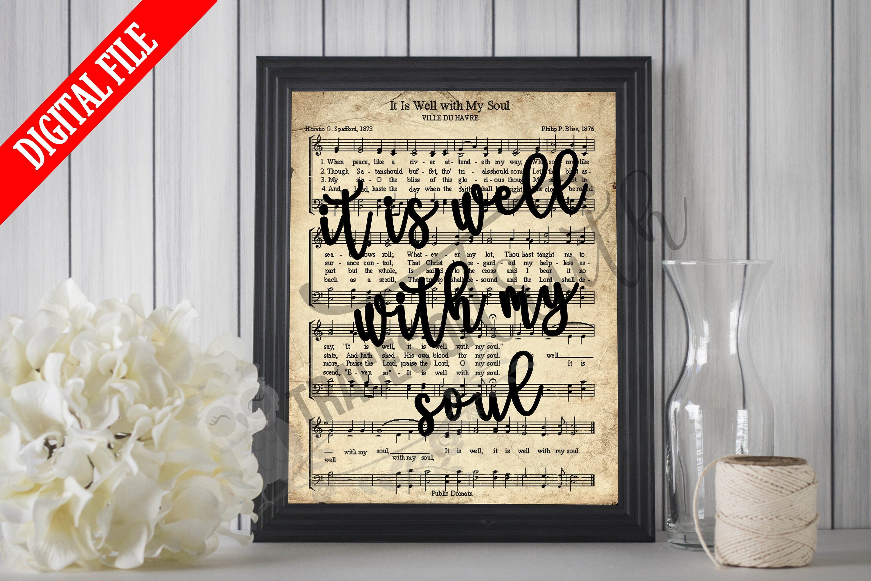 It is Well Scripted Hymn Print Printable Vintage Sheet Music Antique ...