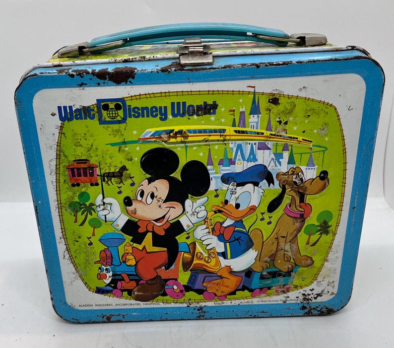 Vintage Aladdin Metal Walt Disney World Lunch Box With Thermos, Mickey ...