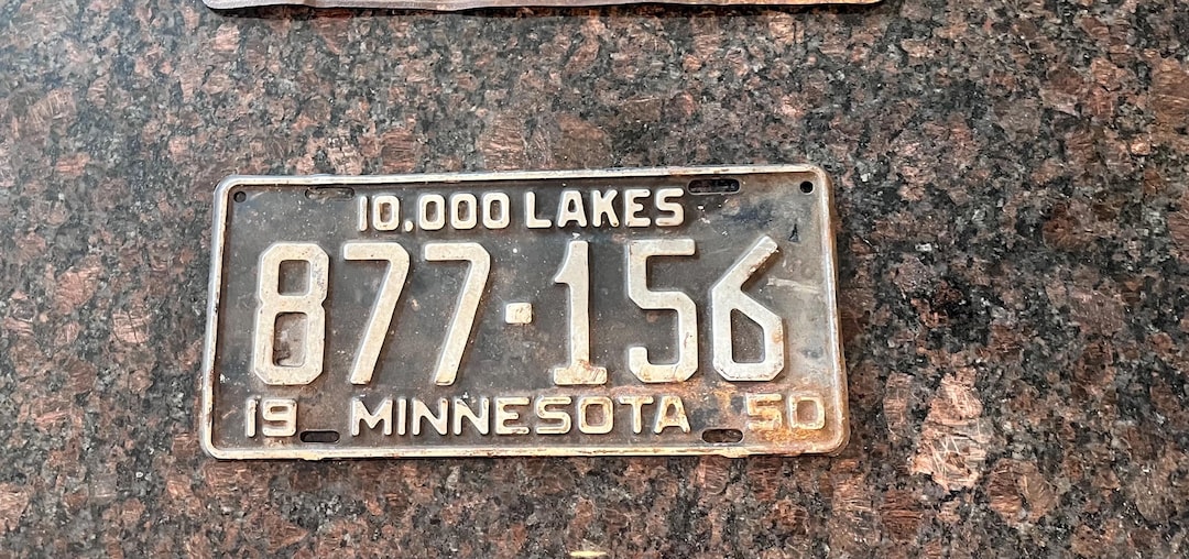 Vintage Minnesota License Plate, 10,000 Lakes, 1950, Black With White ...