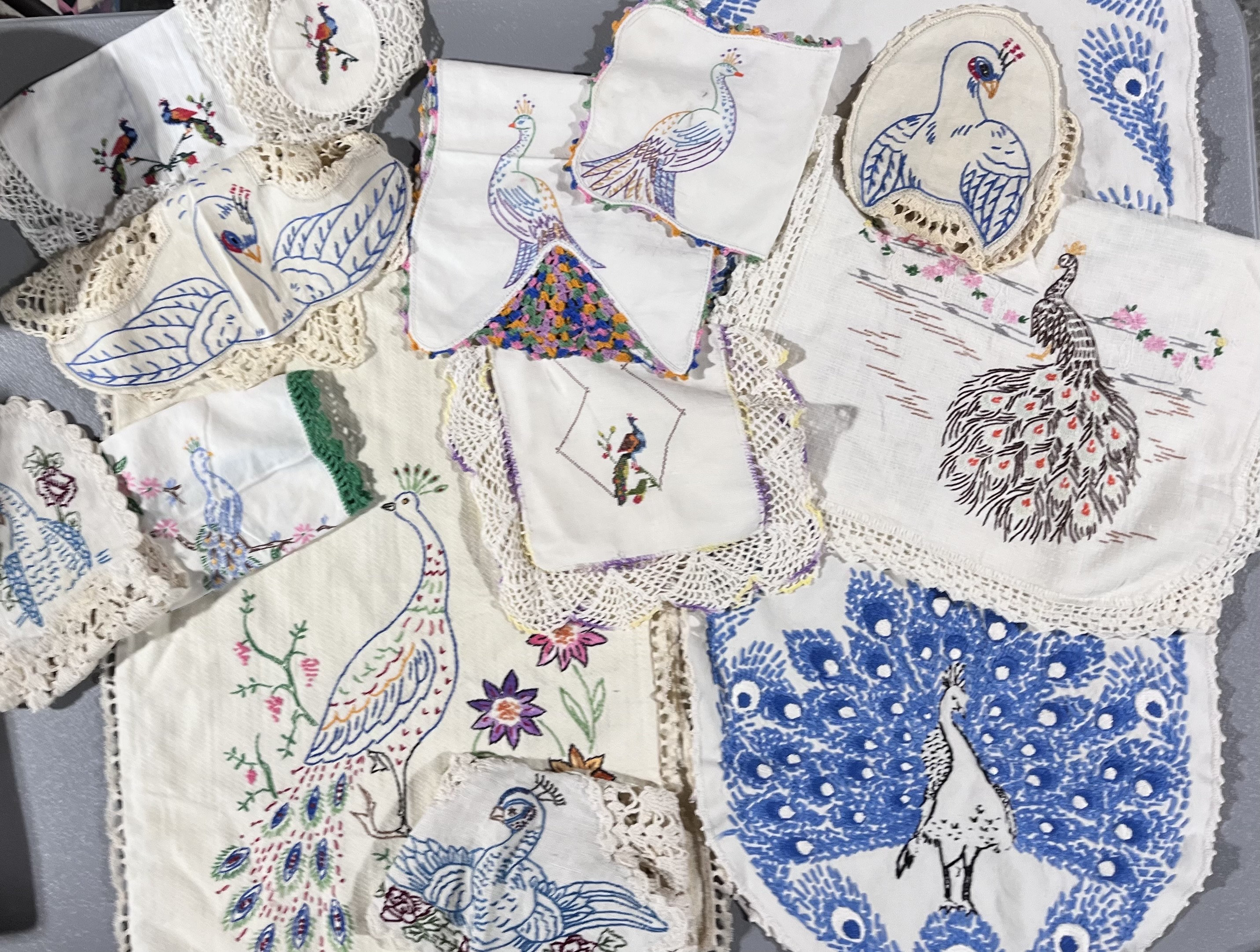 Vintage Handmade Peacock Doilies: Crocheted & Embroidered Art - Etsy