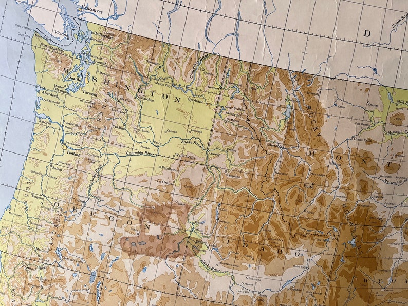 Vintage Elevation Map of Western United States Hanging School - Etsy