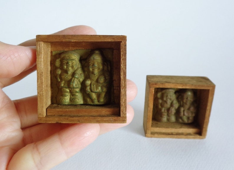 Old Daikoku and Ebisu Gods Miniature Ornament Pair, Made From Light ...