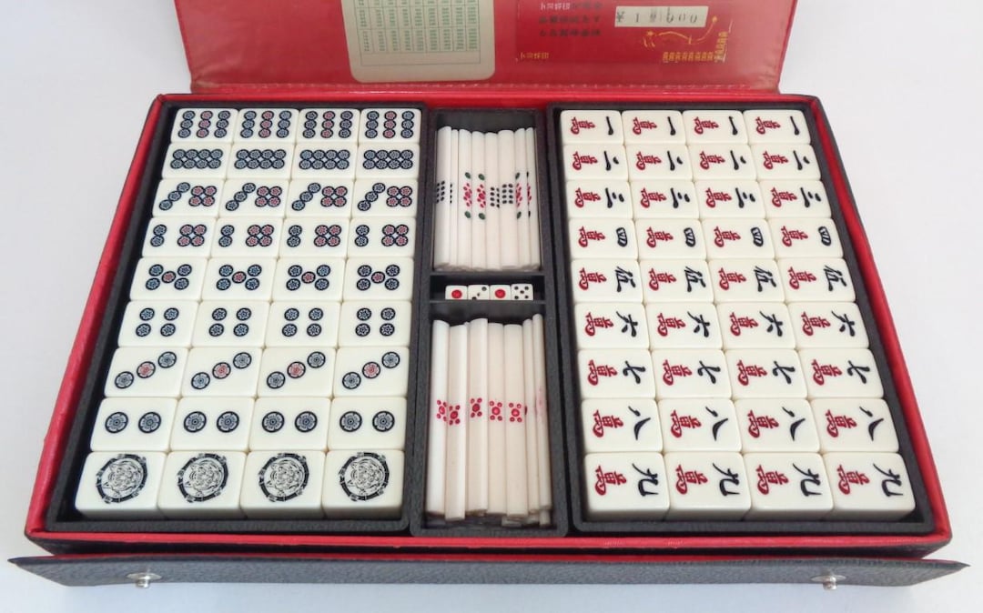 Mahjong Set, Vintage Japanese Mahjong Game Full Set in Case, "time ...
