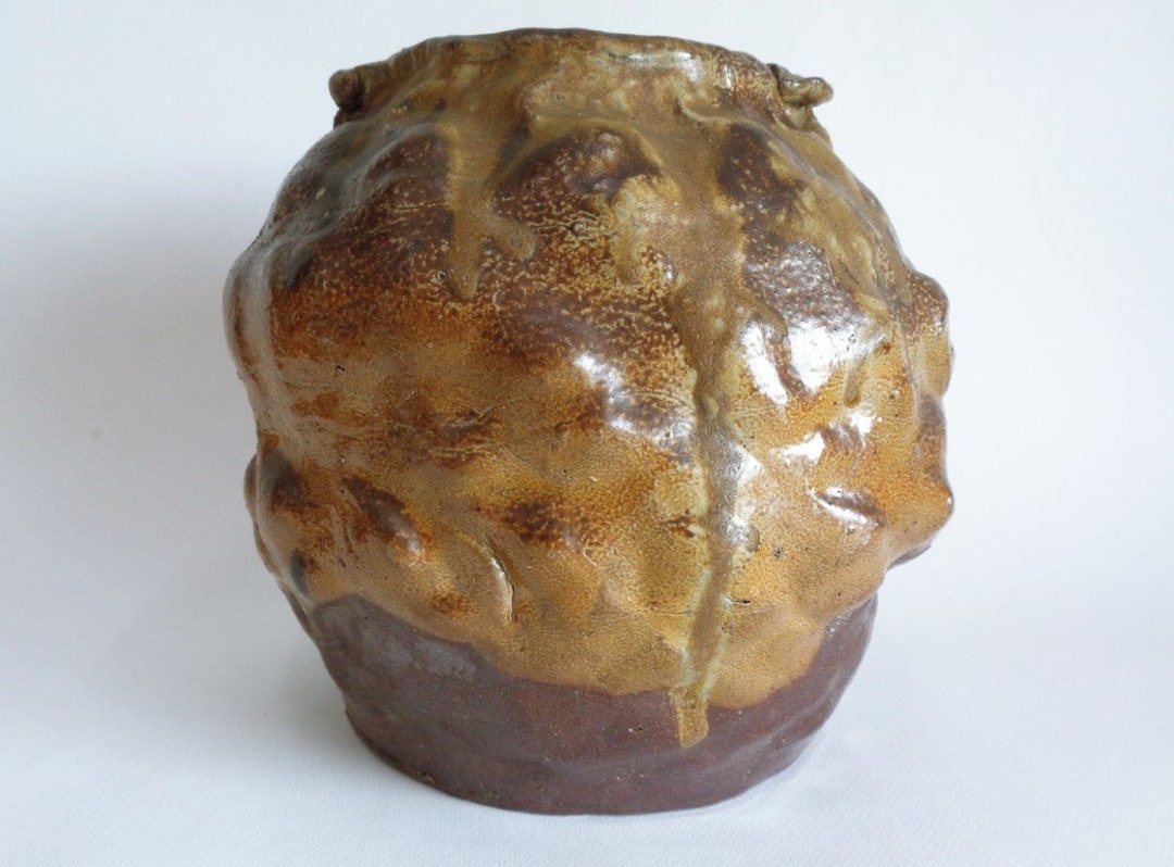 S7055# Antique Tamba Vase-jar, Japanese Tamba Tanba Ware Natural Ash ...