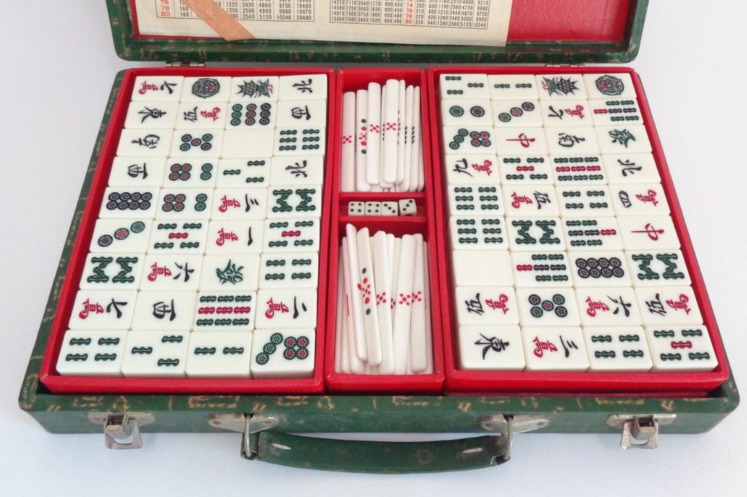 Old Mahjong Luxury Set Bamboo Base on Tiles, Very Vintage Japanese ...