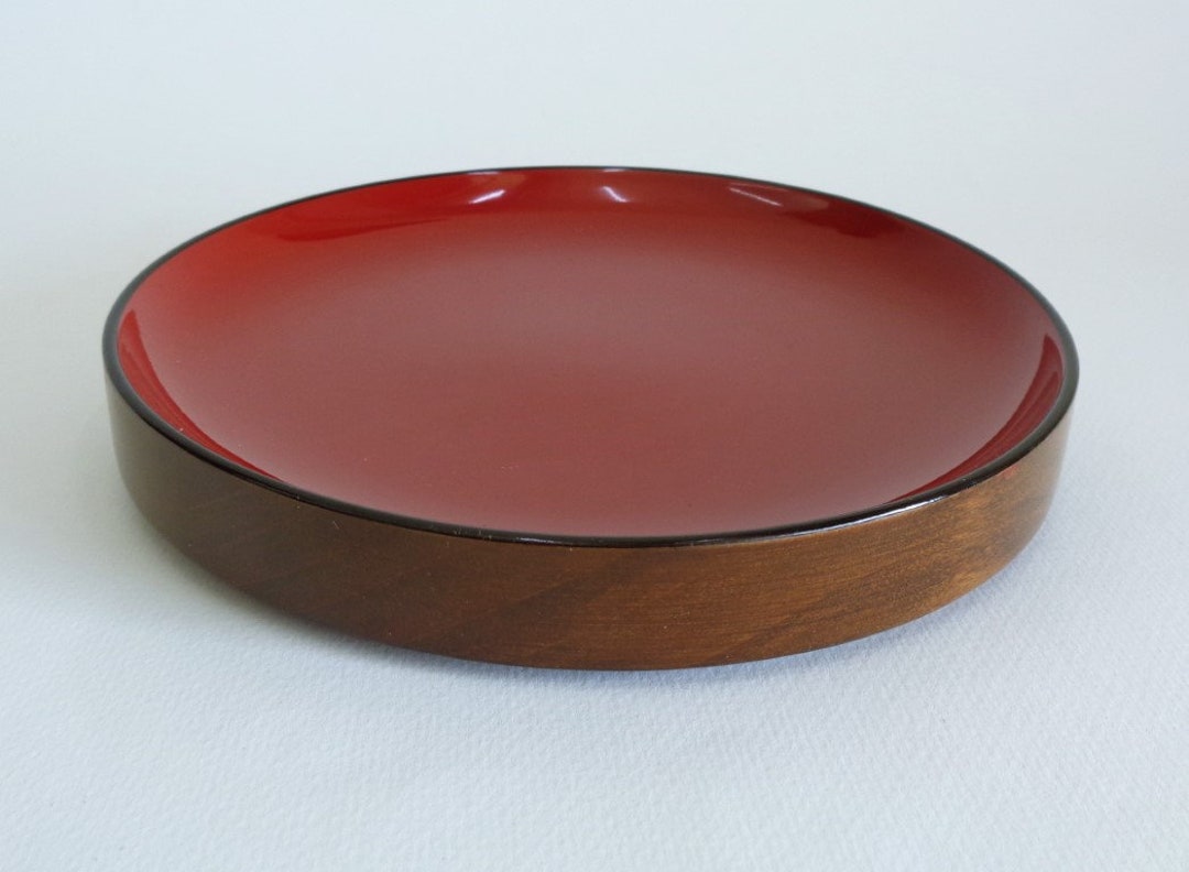 S7025 Natural Wood Tea Plate, Japanese Urushi Red Lacquer Kashiki Plate ...