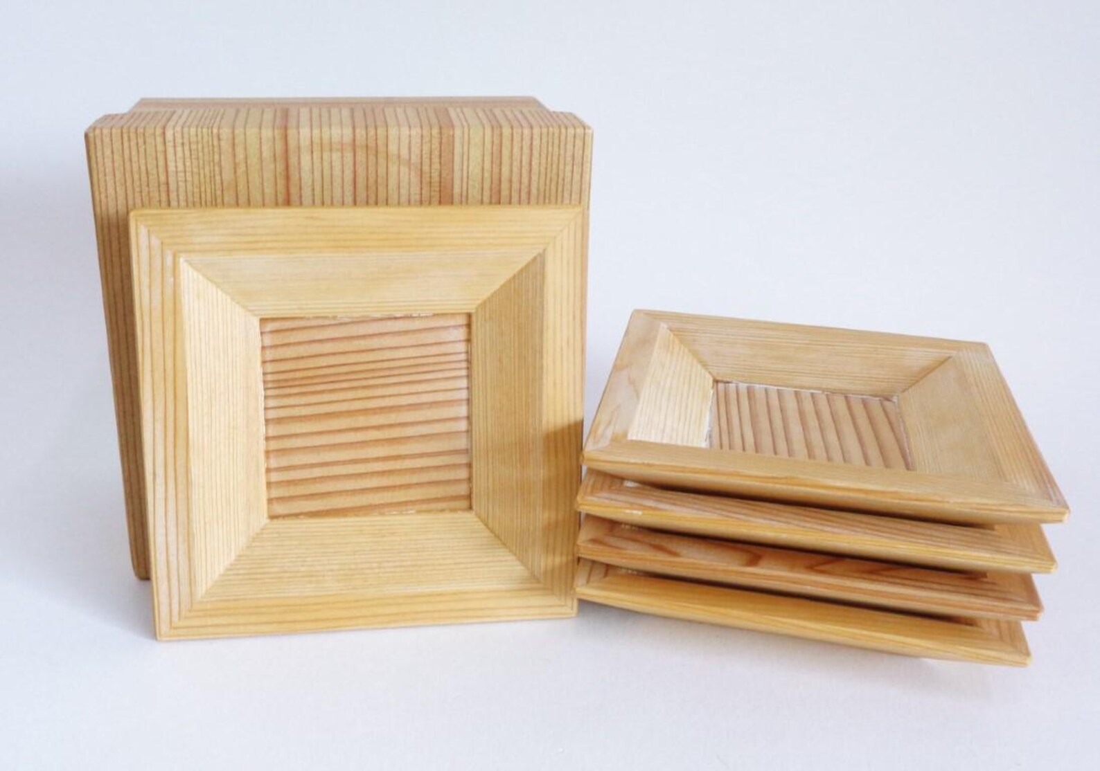 Chataku Coasters Japanese Sawara Cypress Wood Tea Plates Set 5, Hand ...