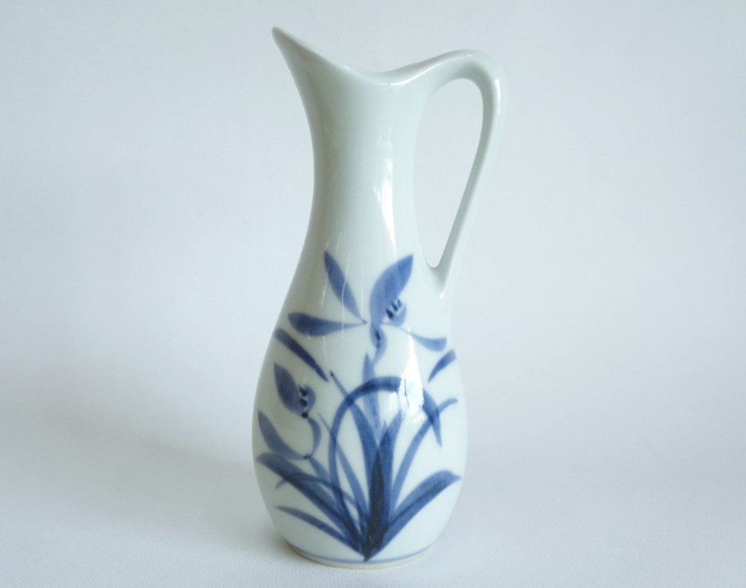 Blue White Pitcher, Japanese Tobe-yaki Signed Porcelain Hand Made ...