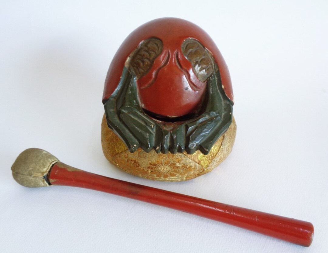 S7285# Antique Japanese Mokugyo Fish Bell Carved of Wood, Buddhist ...