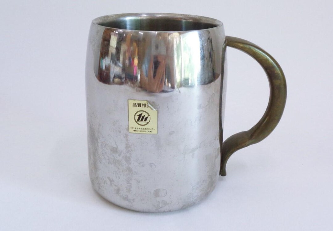 Stainless Mug With Brass Handle, Vintage Japanese High-quality 18-8 ...