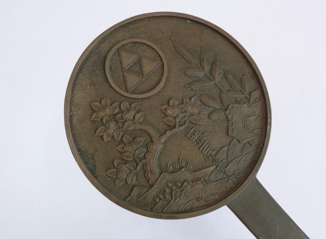 Antique Kagami Mirror Japanese Oriental Bronze Handmade Nickel Plating ...
