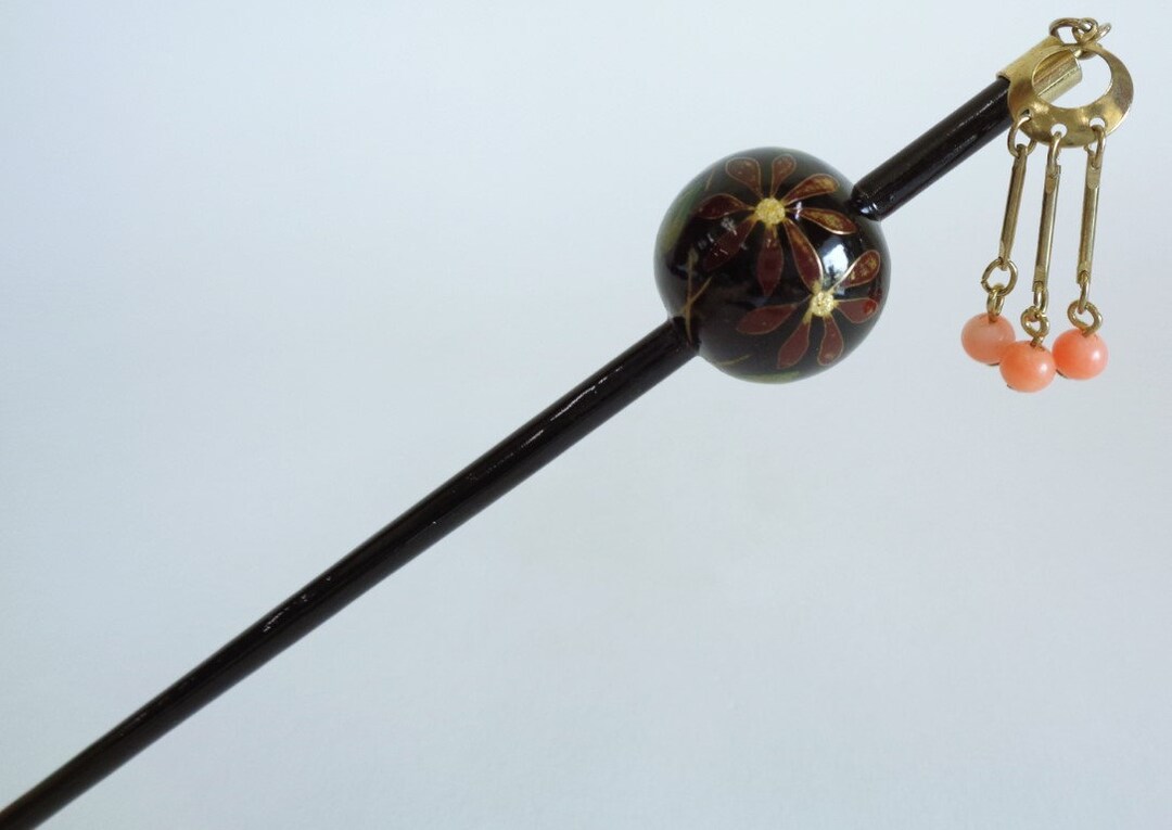 8318# Hair Pin Kanzashi, Japanese Hand Made Lacquered Wood Kimono Hair ...