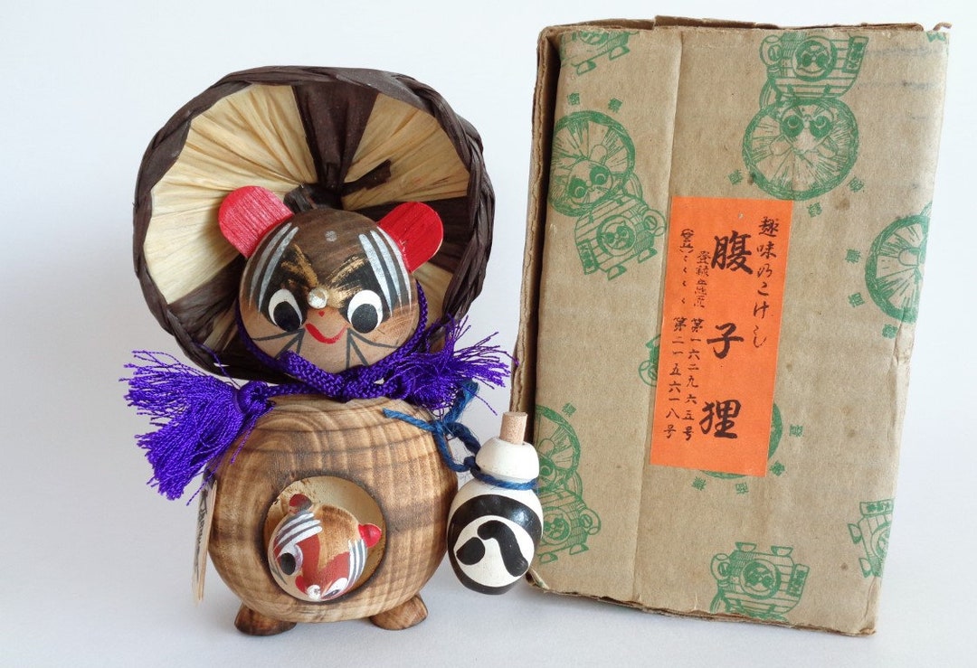 TANUKI Wooden Sculpture / Lucky Tanuki Okimono /vintage Japanese Wooden ...