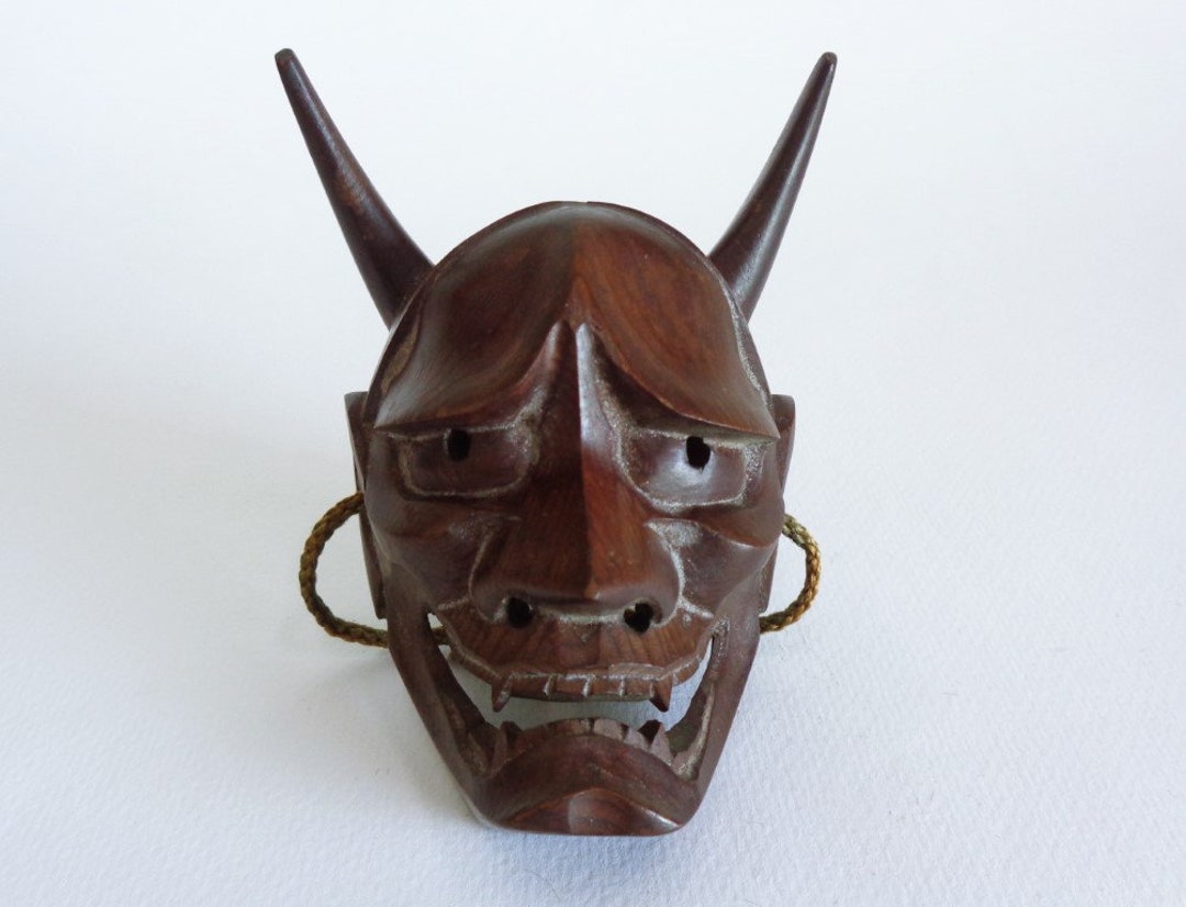 S7220# Antique Hannya Wooden Mask,old Japanese Wood Carving Small Size ...