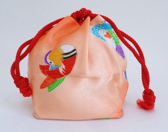 Kinchaku pouch drawstring bag Japanese silk Mandarin … - Gem