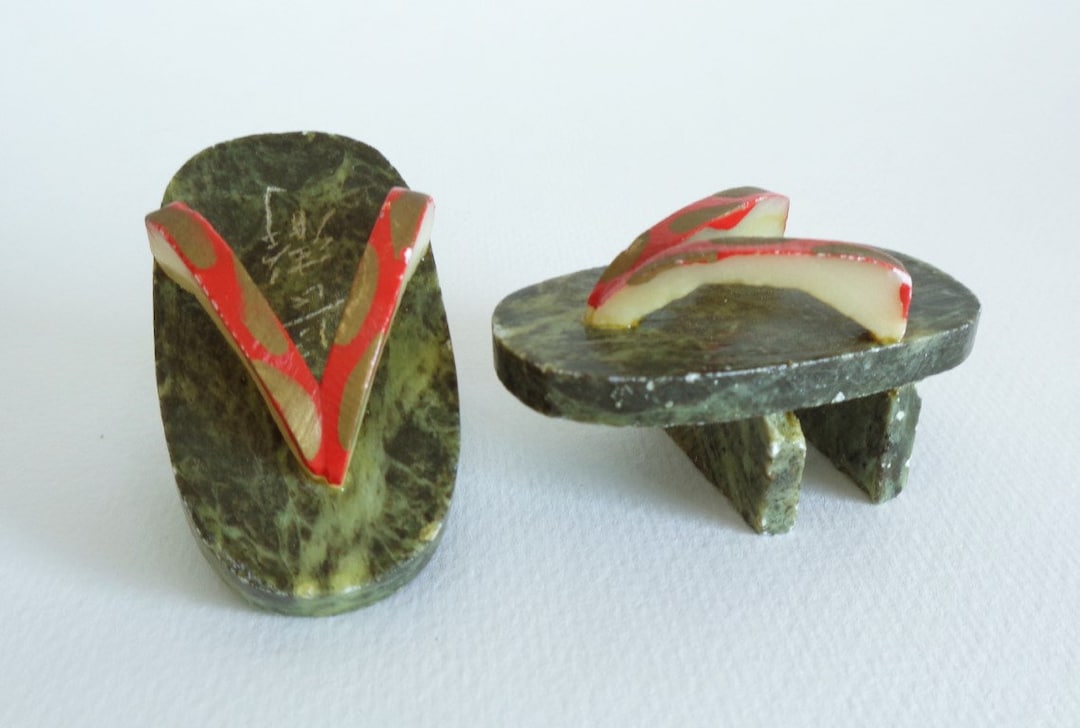 Marble Stone Geta Mini Sandals, Vintage Japanese Kimono Clogs Miniature ...