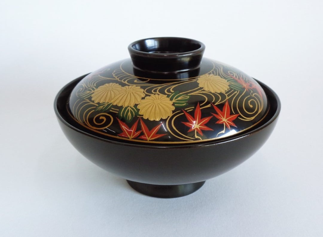 Urushi Lacquer Bowl With Lid Japanese Traditional Handcrafted Hand ...