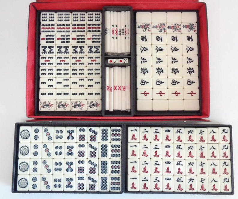 Mahjong Set, Vintage Japanese Mahjong Game Full Set in Case, "time ...