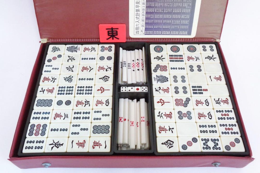 Mahjong Set, Vintage Japanese Mahjong Game, Riichi Mahjong Full Set in ...