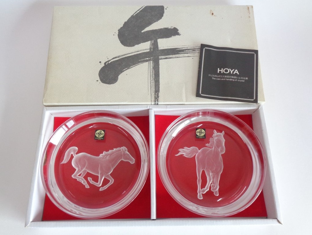 Japanese Hoya Crystal Wine Coasters "horse"art Engraving Series, Set 2 ...
