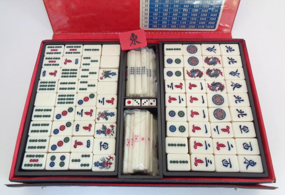 Mahjong Luxury Set Bamboo Base on Tiles, Vintage Japanese Mahjong Game ...