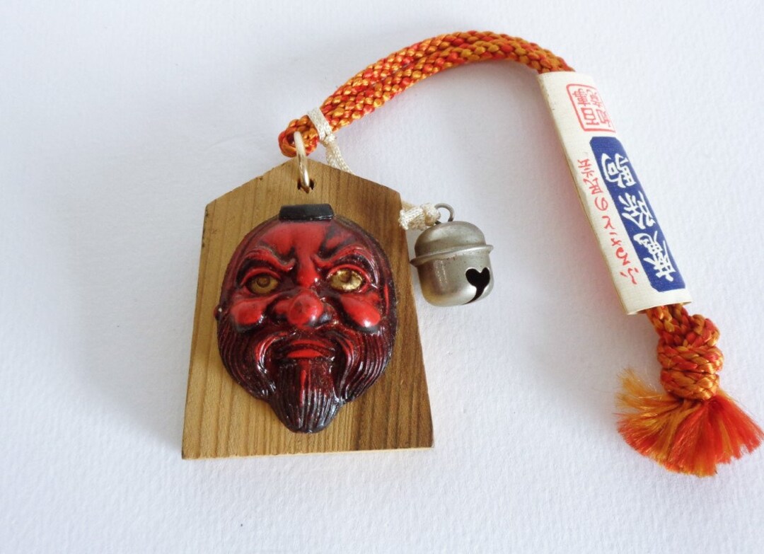 Old Japanese Ema Board,clay Oni Demon-devil on Wooden Plaque Decorative ...