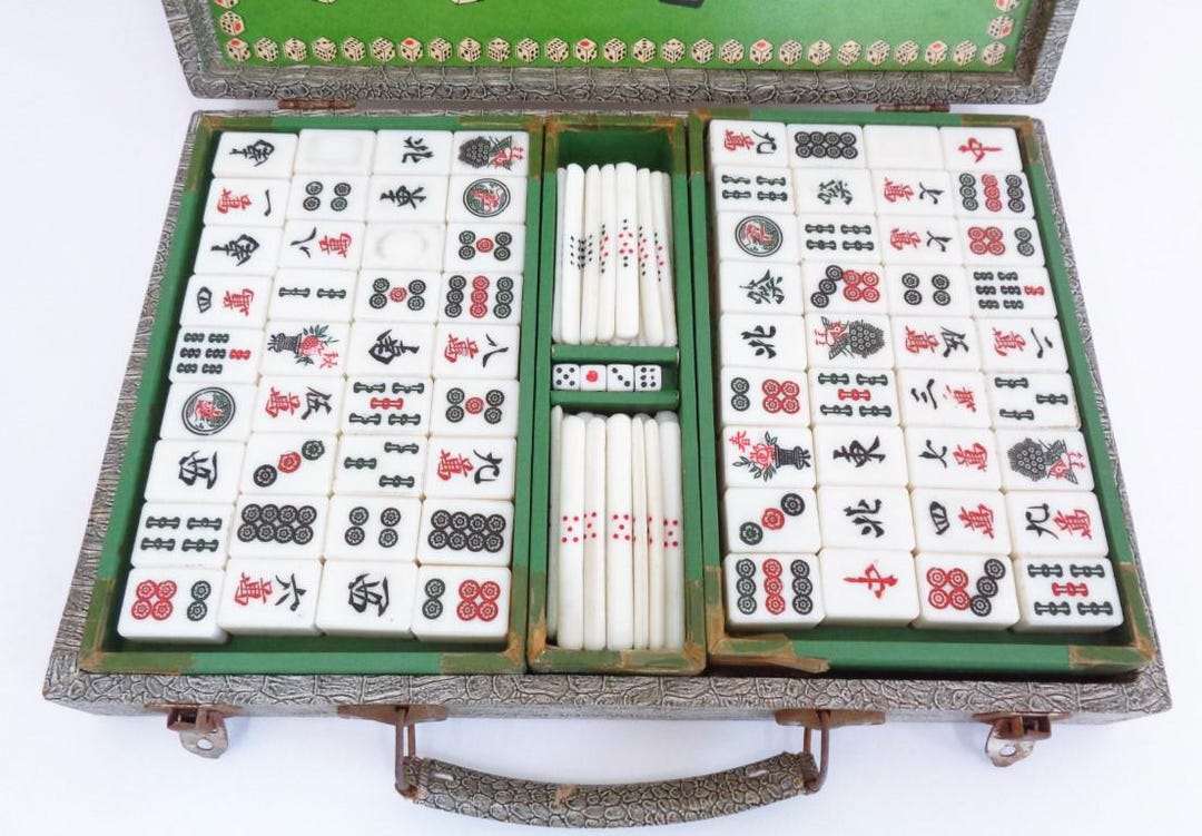 Old Mahjong Luxury Set Bamboo Base on Tiles, Very Vintage Japanese ...