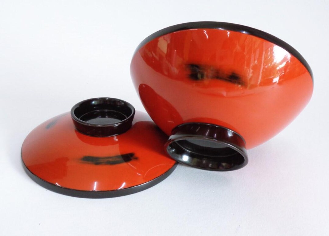 Japanese Negoro Lacquer Bowl With Lid, Handmade Urushi Art Lacquerware ...