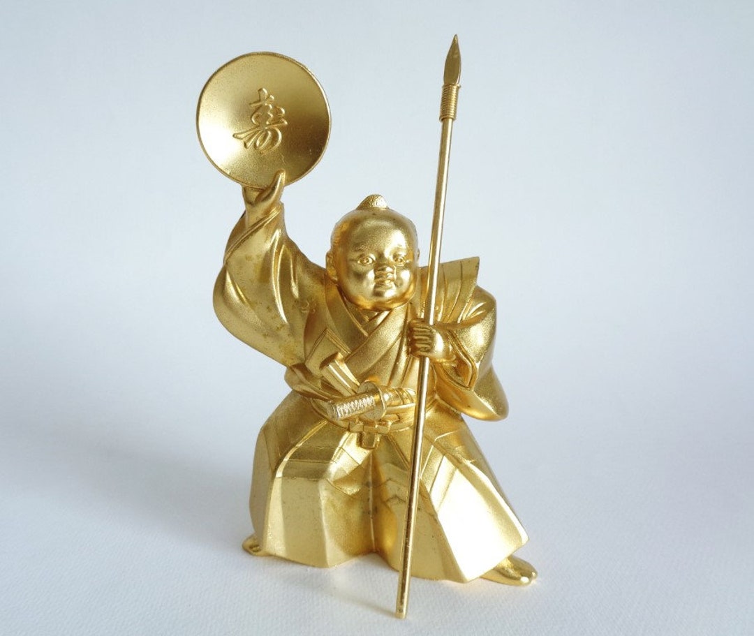 S7067 Samurai Statue Japanese 24K Gold Plated Copper Alloy Okimono ...