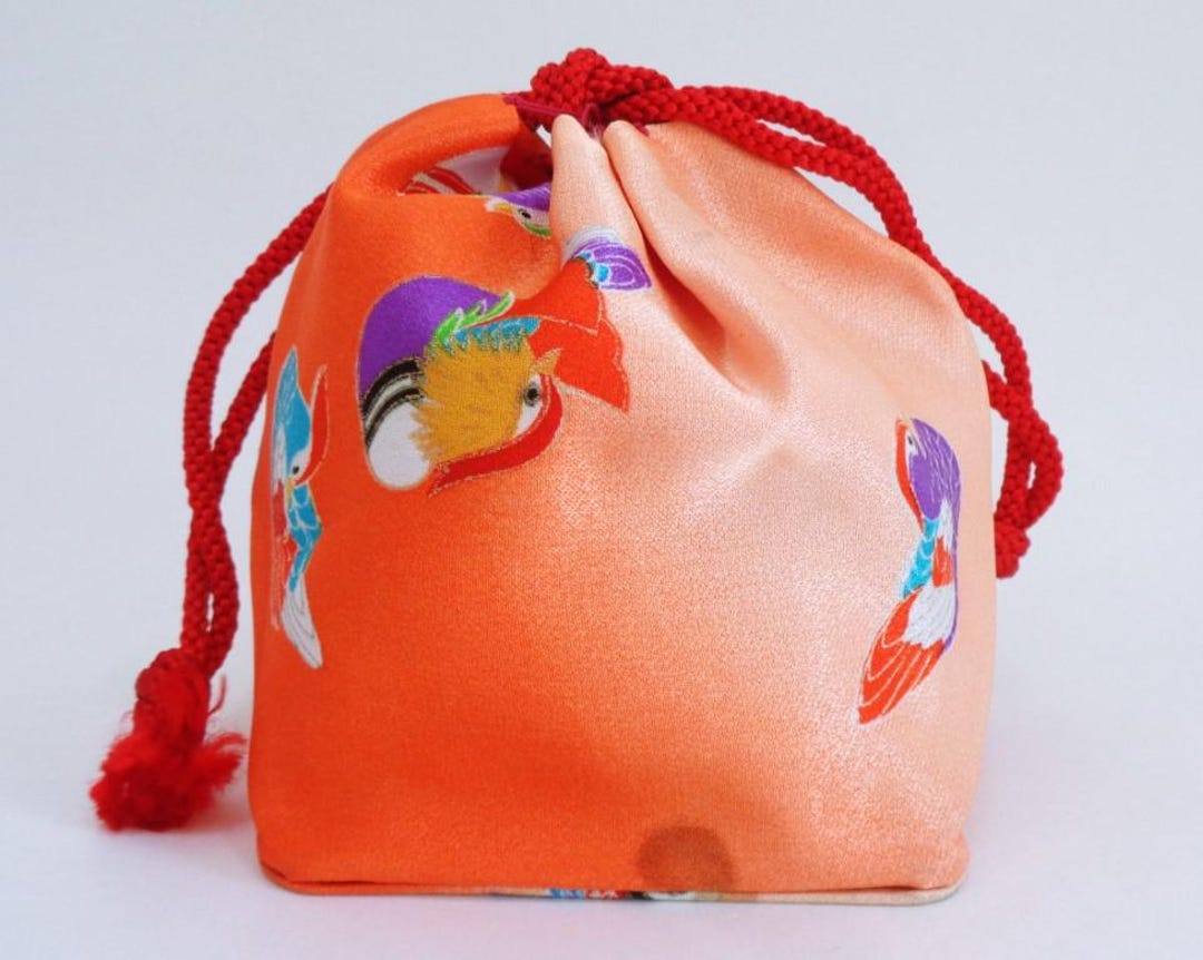 Kinchaku Pouch Drawstring Bag Japanese Silk Mandarin Duck Pattern ...
