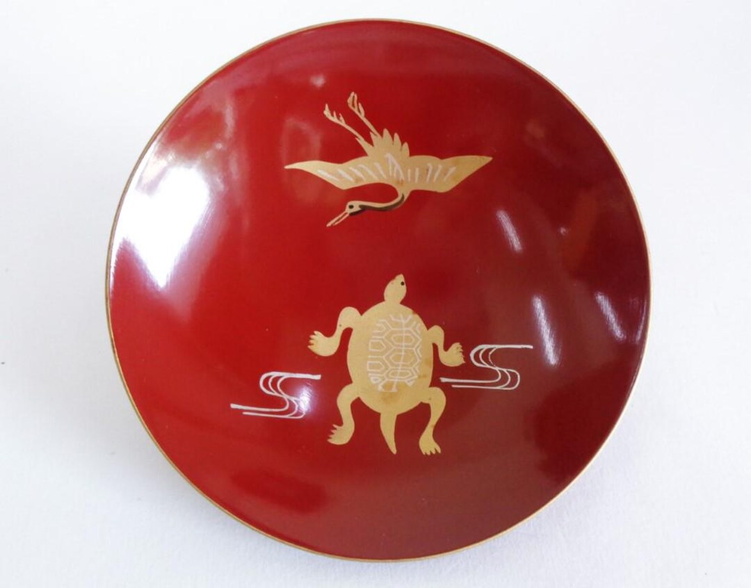 Japanese Sakazuki Sake Wooden Cup Turtle & Crane Design Hand Made ...