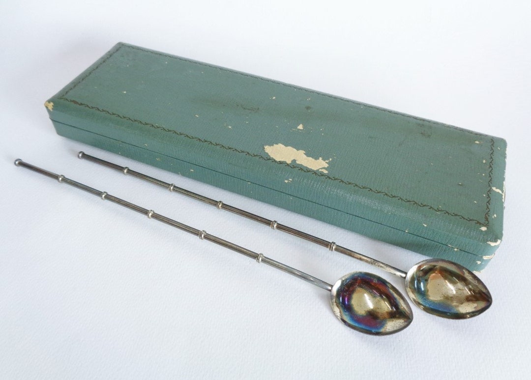 Old Silver Cocktail Pipe-spoon Japanese Silverware Ice Tea Julep ...