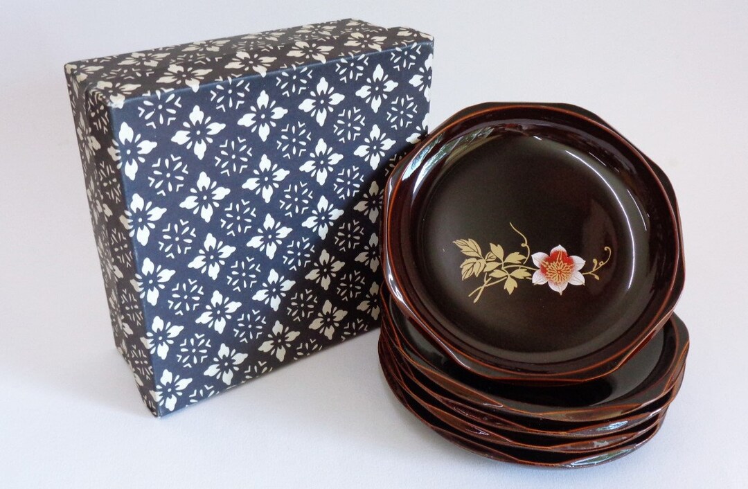 Japanese Urushi Lacquer Kashiki Tea Plates, Dessert Serving Dishes Set ...