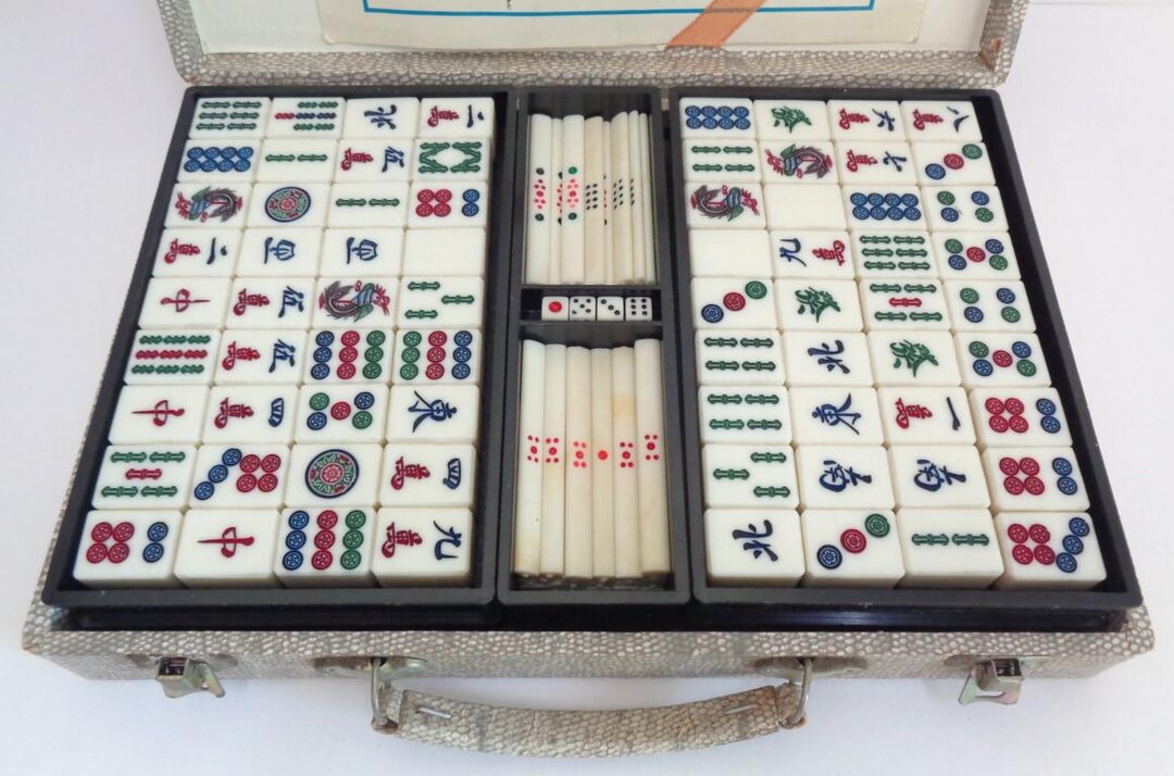 Old Mahjong Luxury Set Bamboo Base on Tiles, Very Vintage Japanese ...