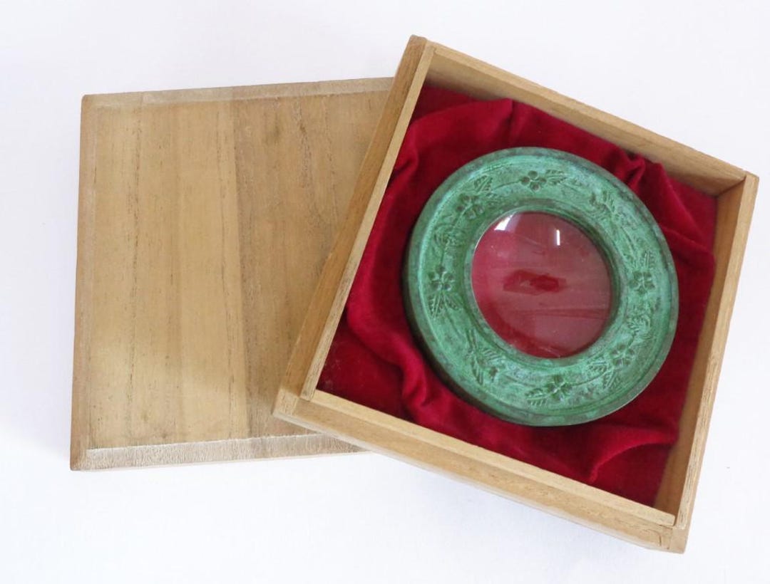 Bronze Paperweight-magnifying Glass in Wooden Box Japanese Vintage ...