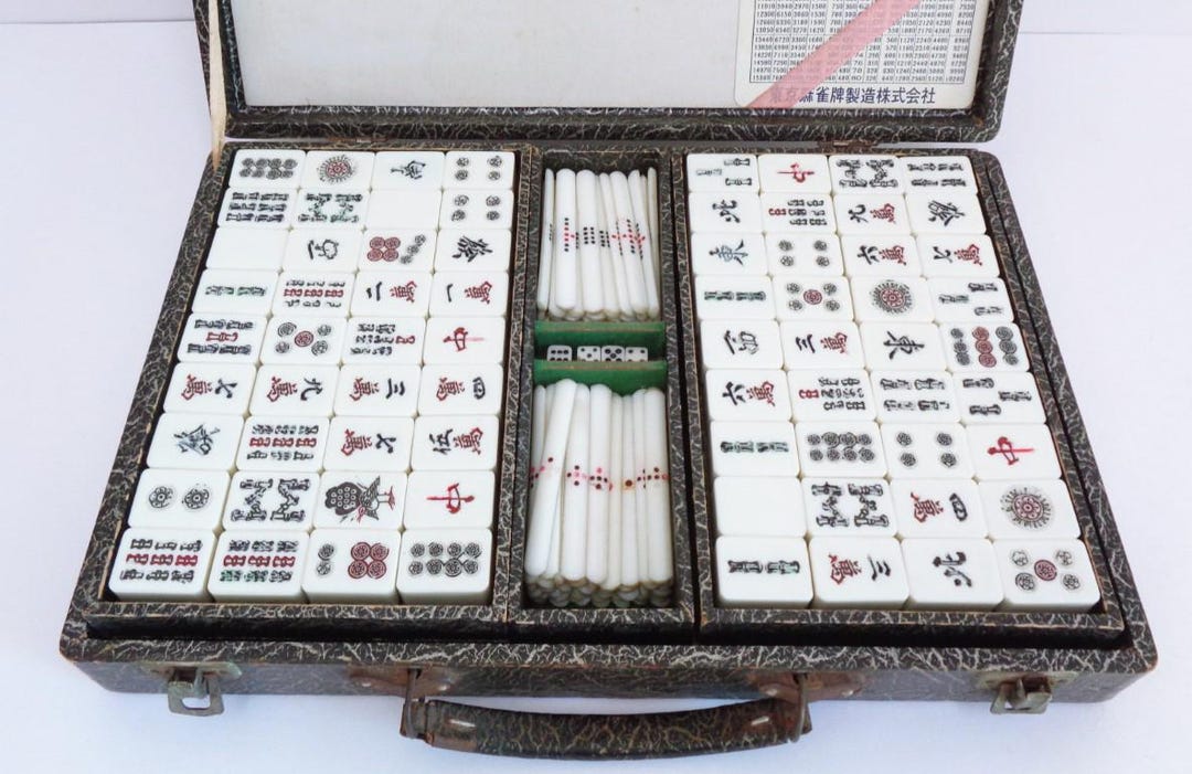 Old Mahjong Luxury Set Bamboo Base on Tiles, Very Vintage Japanese ...