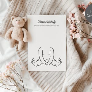 Baby Face Drawing for Baby Shower Game Card 5"x7" Digital Minimal ...