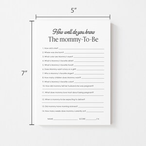 Baby Shower Game Mommy to Be Card Game 5"x7" Digital Minimal Design ...