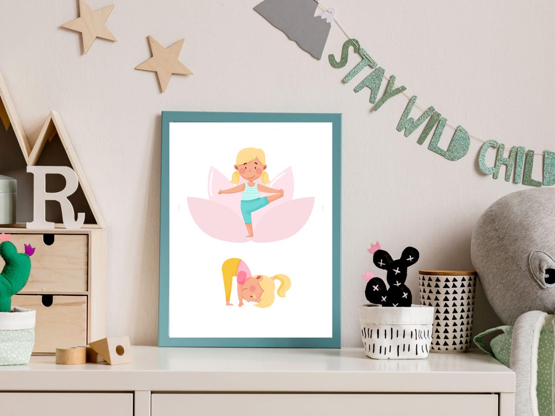 Kids Yoga Poster – Fun Yoga Poses for Children, Mindfulness Wall Art ...