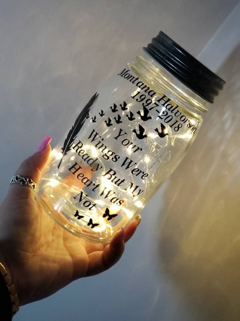 Memorial Fairy Light Jar Customized, Feel You in My Heart Forever Light ...