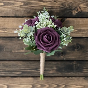 Plum Rose Bridal Bouquet, Plum Rose Bridesmaid Bouquet, Wedding Bouquet ...