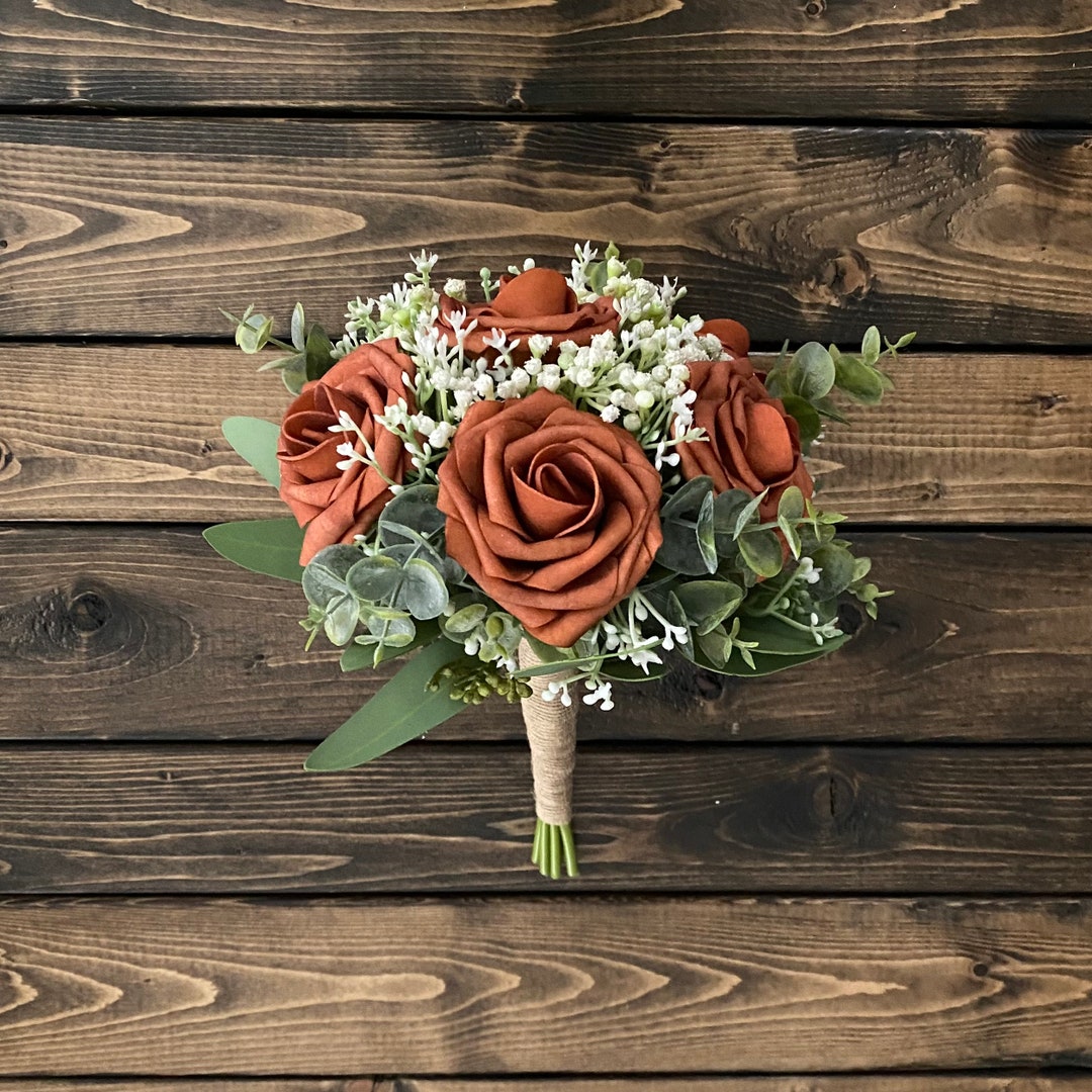 Burnt Orange Rose Wedding Bouquet: Rust Bridesmaid Bouquet, Matching ...