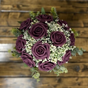 Plum Rose Bridal Bouquet, Plum Rose Bridesmaid Bouquet, Wedding Bouquet ...