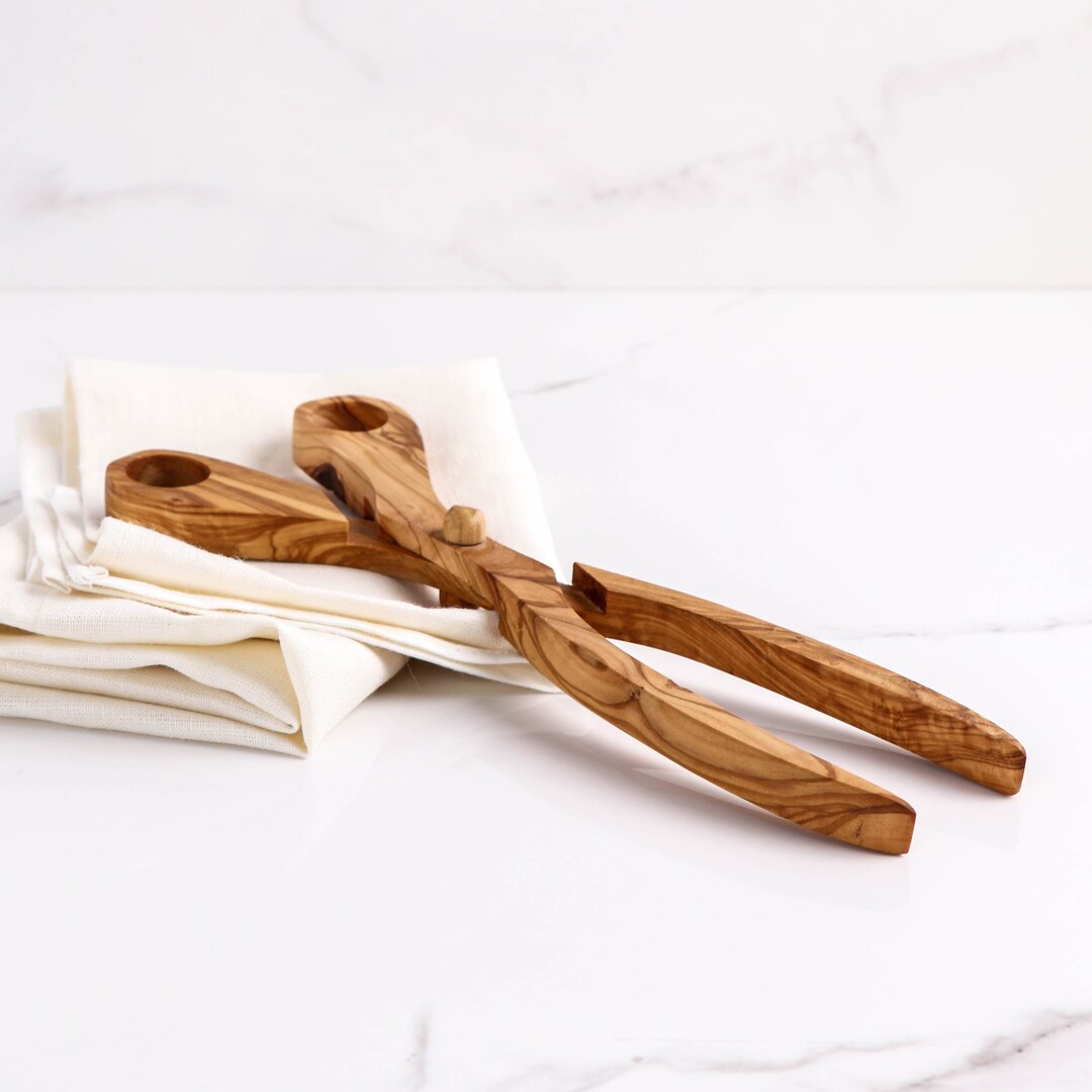 Handmade Olive Wood Serving Tongs: Kitchen Bread & Salad Utensil + GIFT ...