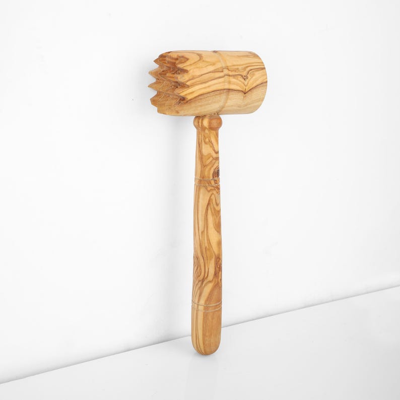Handmade Olive Wood Meat Tenderizer Mallet: Dual-sided BBQ Pounder ...
