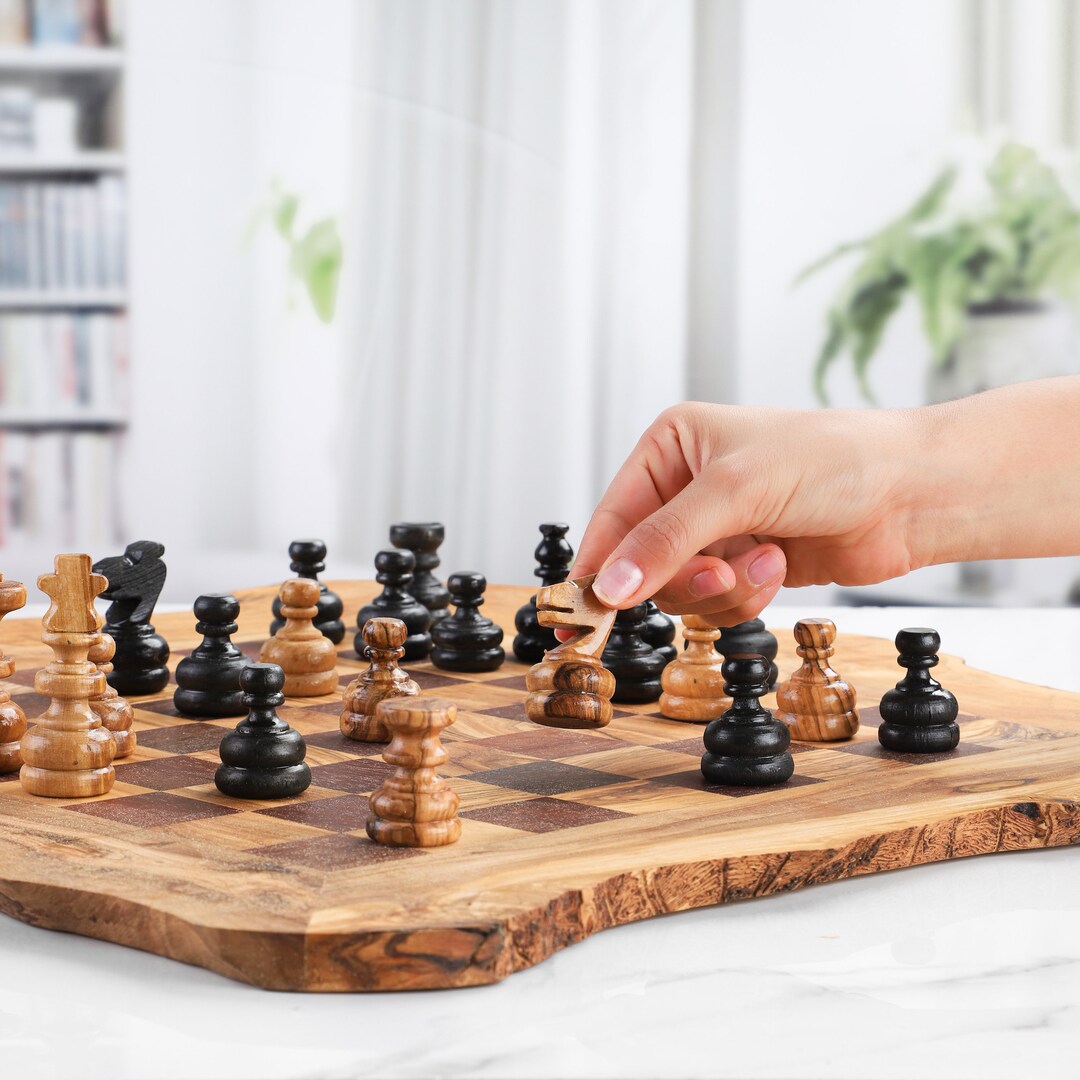 Rustic Olive Wood Chess Board Luxury Chess Set Custom - Etsy