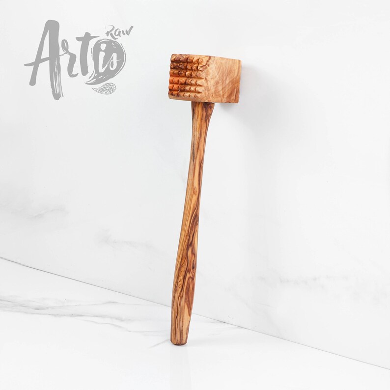 Handmade Olive Wood Meat Tenderizer Mallet: Dual-sided BBQ Pounder ...