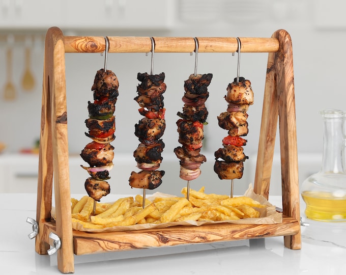 Espetada Skewer Stand Handmade From Olive Wood - Wooden Hanging Kebab ...